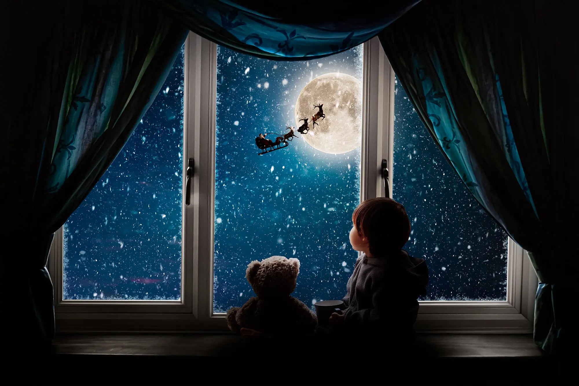 Christmas Window Night Digital Backgrounds Trio for Photoshop | Add ...